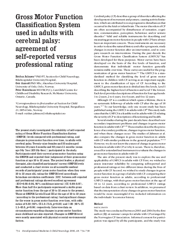 (PDF) Gross Motor Function Classification System used in adults with ...