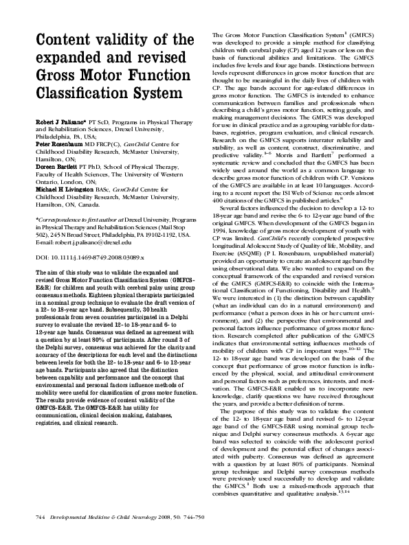 (PDF) Content validity of the expanded and revised Gross Motor Function ...