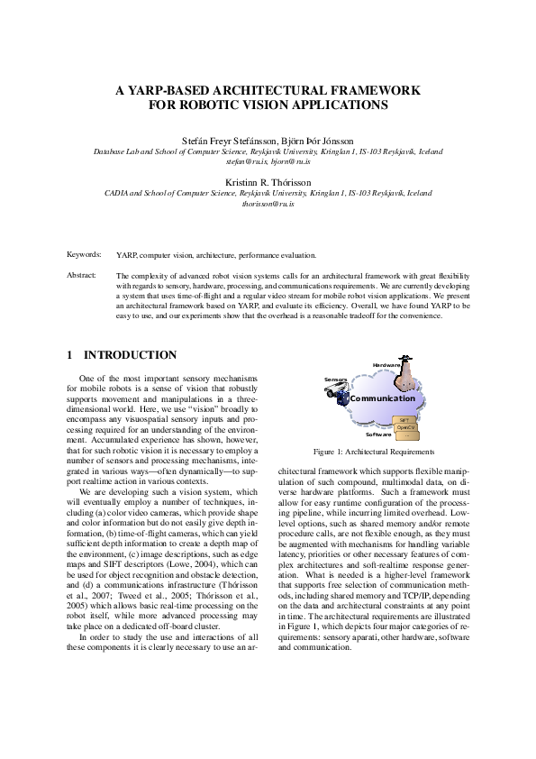 (PDF) A yarp-based architectural framework for robotic vision applications