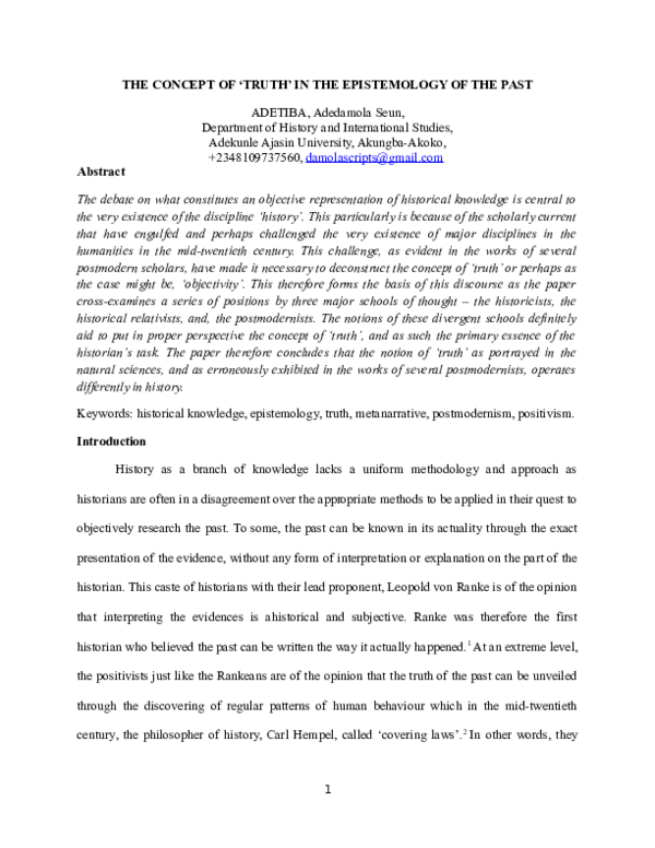 (DOC) The Concept of Truth in the Epistemology of the Past