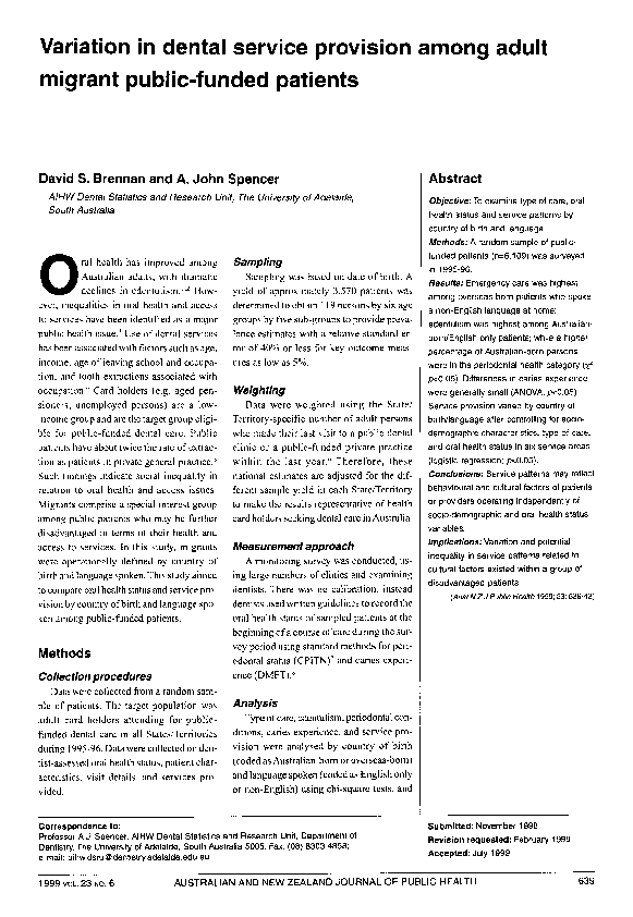 (PDF) Variation in dental service provision among adult migrant public ...