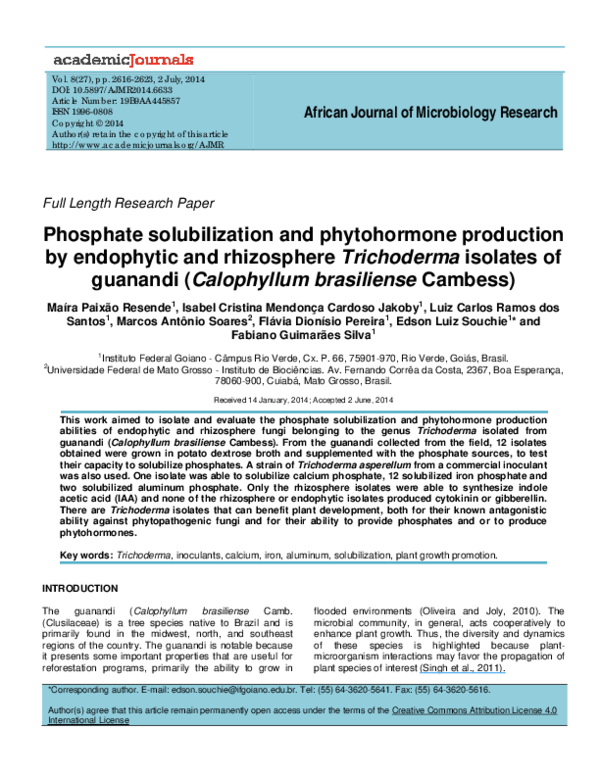 (PDF) Phosphate solubilization and phytohormone production by endophytic and rhizosphere ...