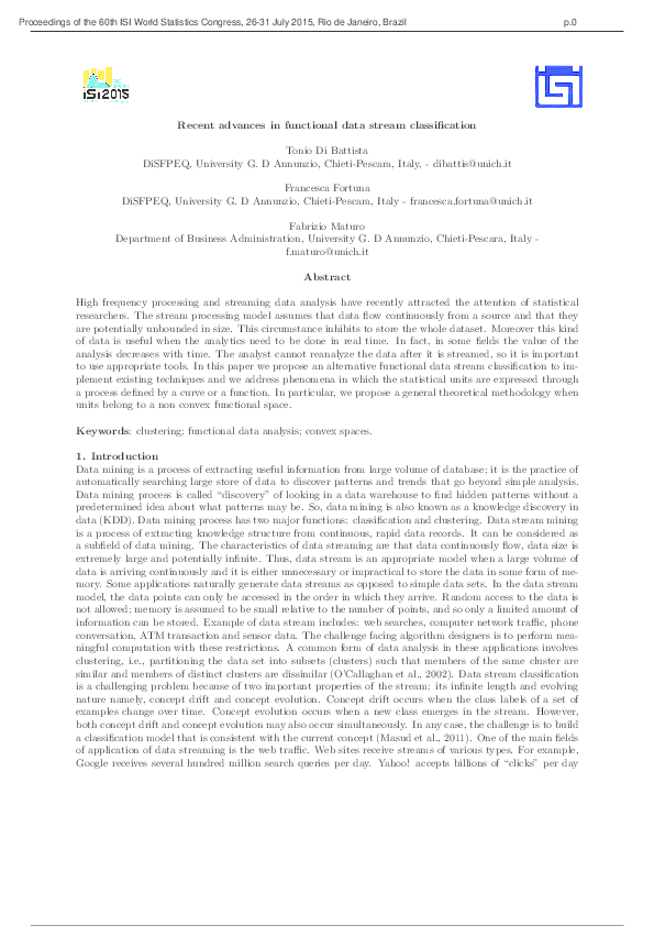(PDF) Recent advances in functional data stream classification