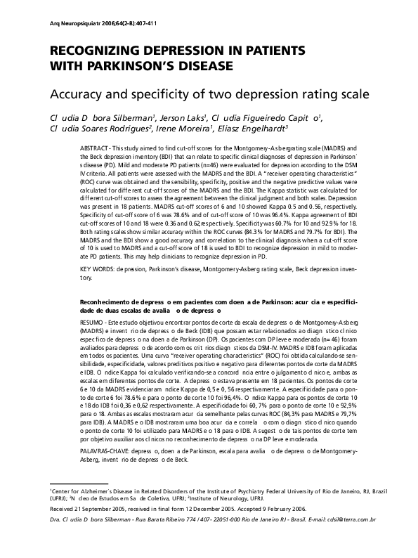(PDF) Recognizing depression in patients with Parkinson s disease ...
