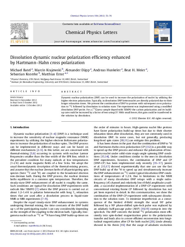 Pdf Dissolution Dynamic Nuclear Polarization Efficiency Enhanced By