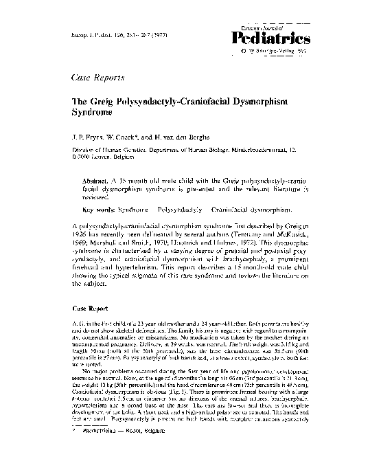 (PDF) The Greig polysyndactyly-craniofacial dysmorphism syndrome