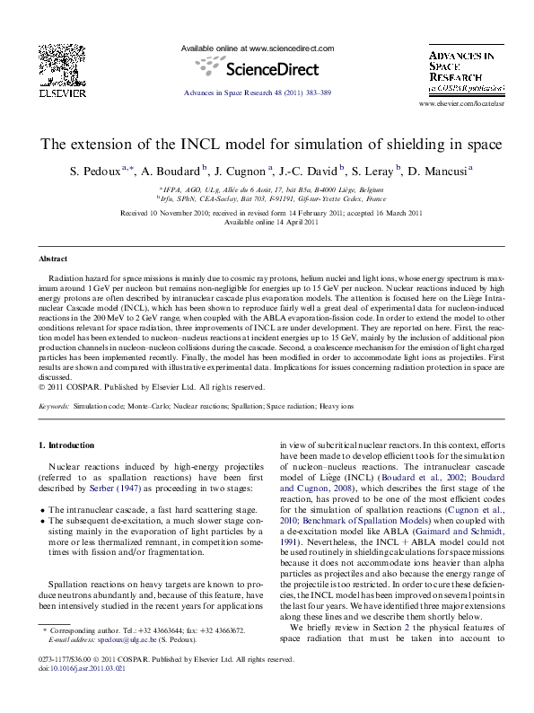 (PDF) The extension of the INCL model for simulation of shielding in ...