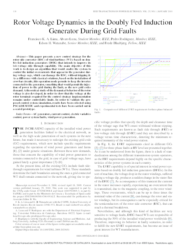 (PDF) Rotor Voltage Dynamics in the Doubly Fed Induction Generator During Grid Faults