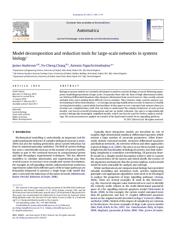 (PDF) Model decomposition and reduction tools for large-scale networks in systems biology