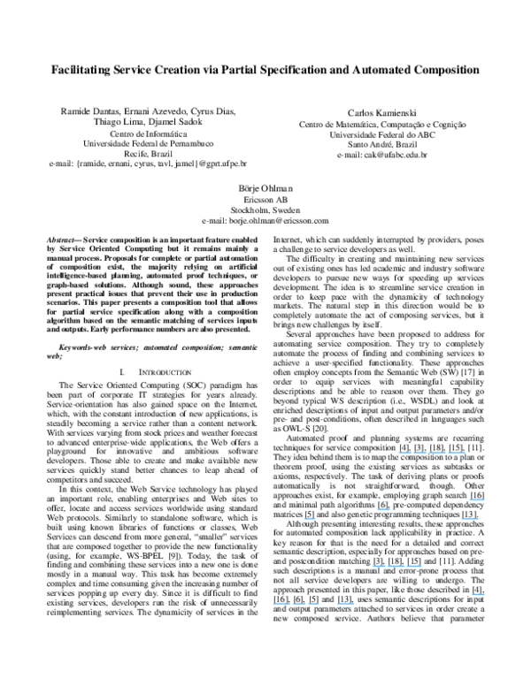 (PDF) Facilitating Service Creation via Partial Specification and Automated Composition