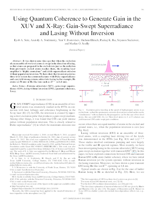 (PDF) Using Quantum Coherence to Generate Gain in the XUV and X-Ray: Gain-Swept Superradiance ...