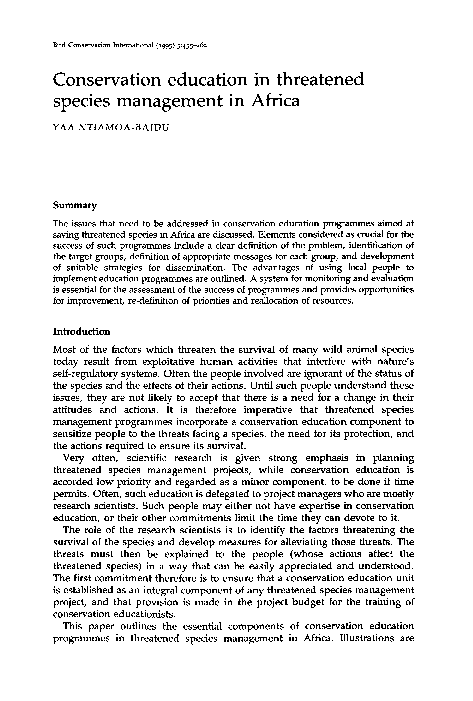 (PDF) Conservation education in threatened species management in Africa