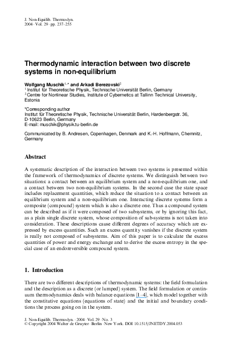(PDF) Thermodynamic interaction between two discrete systems in non ...