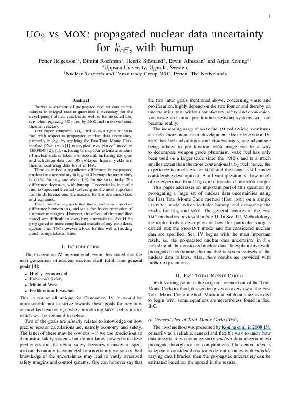 (PDF) UO2 versus MOX: Propagated nuclear data uncertainty for k eff ...