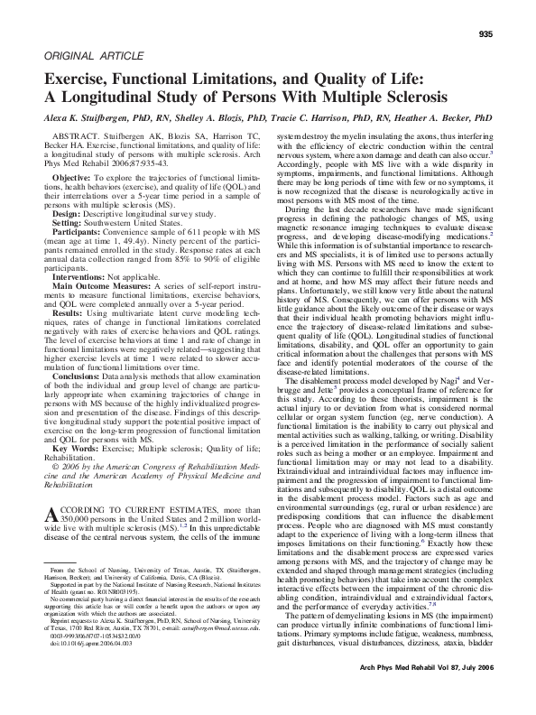 (PDF) Exercise, Functional Limitations, and Quality of Life: A ...