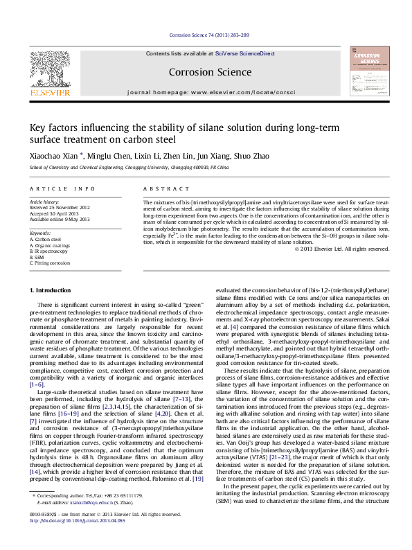 (PDF) Key factors influencing the stability of silane solution during ...