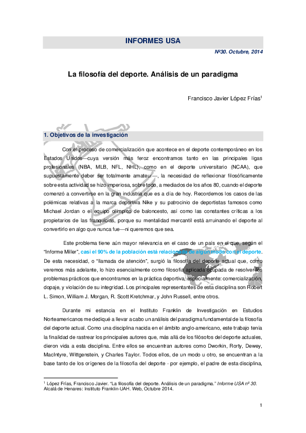 (PDF) La filosofía del deporte. Análisis de un paradigma