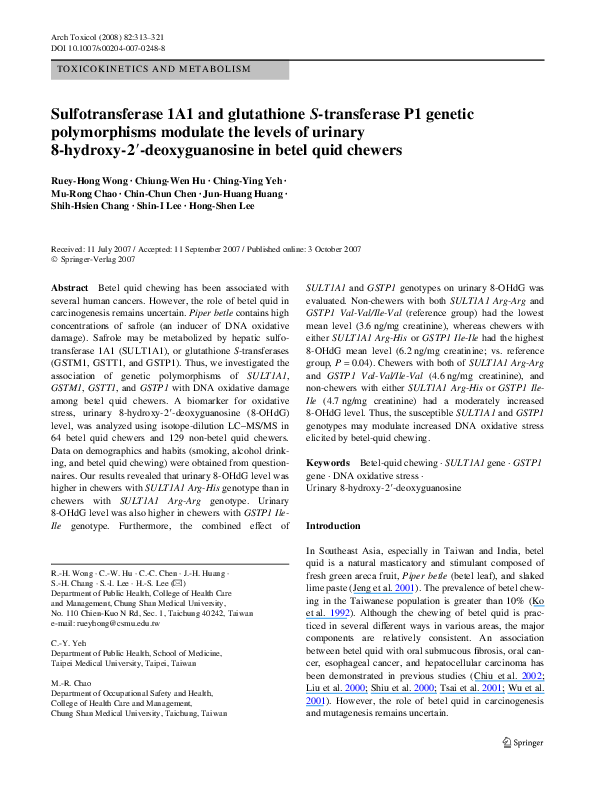 (PDF) Sulfotransferase 1A1 and glutathione S-transferase P1 genetic polymorphisms modulate the ...