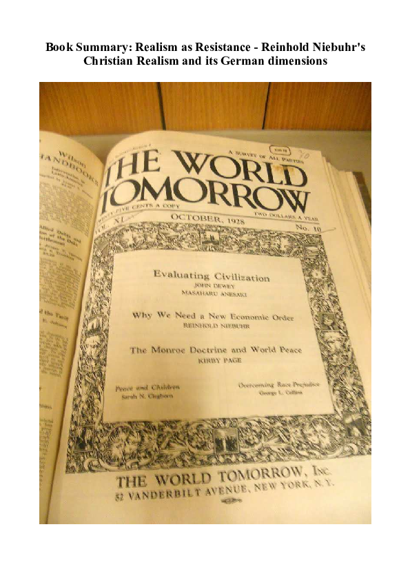 (PDF) Book Summary: Realism as Resistance -Reinhold Niebuhr's Christian ...