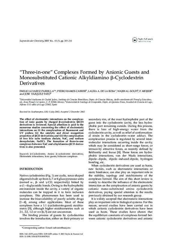 (PDF) “Three-in-one” Complexes Formed by Anionic Guests and Monosubstituted Cationic ...