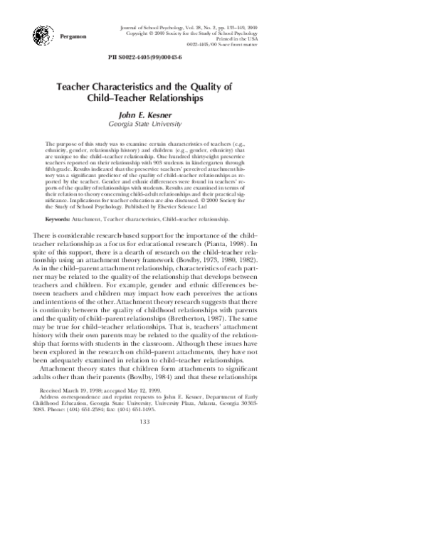 (PDF) Teacher Characteristics and the Quality of Child–Teacher Relationships