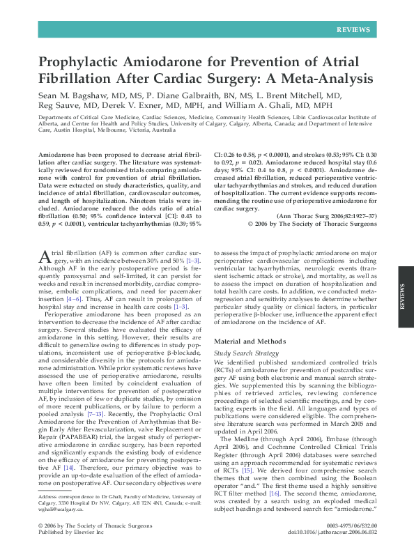 (PDF) Prophylactic Amiodarone for Prevention of Atrial Fibrillation After Cardiac Surgery: A ...