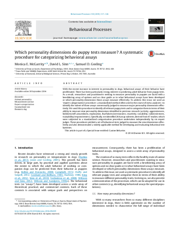 (PDF) Which personality dimensions do puppy tests measure? A systematic ...