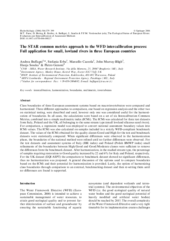 (PDF) The STAR common metrics approach to the WFD intercalibration ...