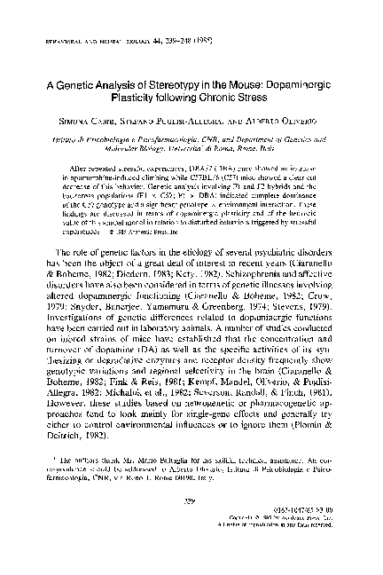 (PDF) A genetic analysis of stereotypy in the mouse: dopaminergic ...