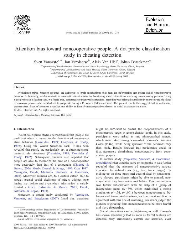 Pdf Automatic Attention Bias Toward Noncooperation