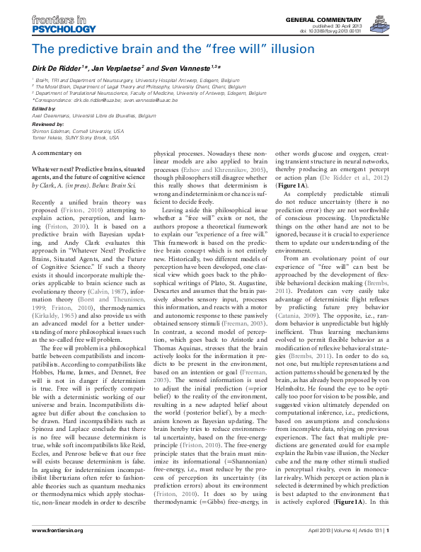 (PDF) The predictive brain and the “free will” illusion