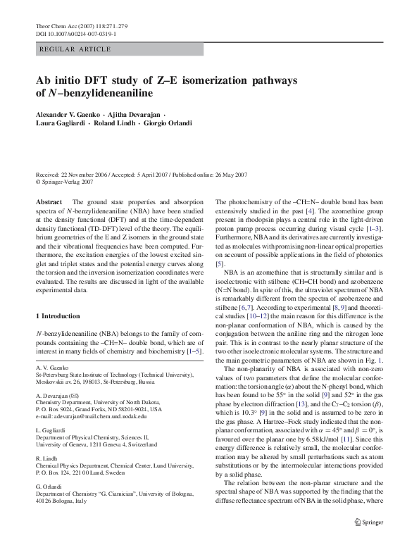 (PDF) Ab initio DFT study of Z–E isomerization pathways of N–benzylideneaniline