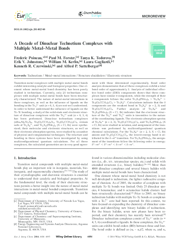 (PDF) A Decade of Dinuclear Technetium Complexes with Multiple Metal ...