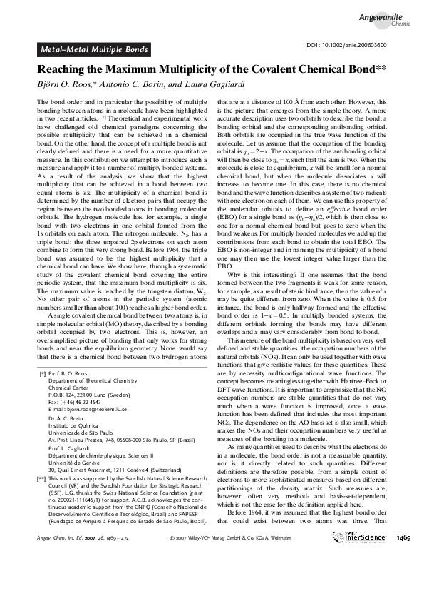 (PDF) Reaching the Maximum Multiplicity of the Covalent Chemical Bond