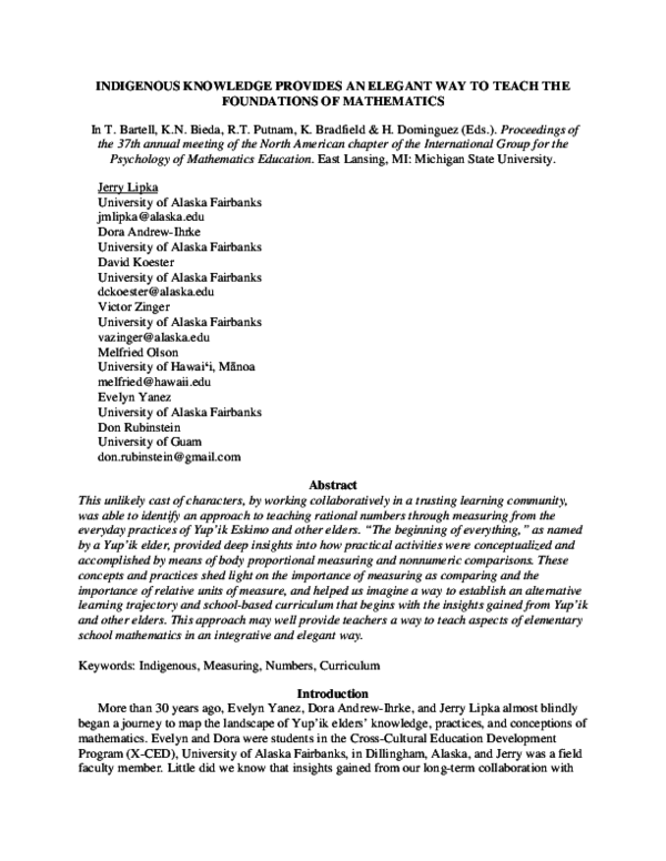 (PDF) INDIGENOUS KNOWLEDGE PROVIDES AN ELEGANT WAY TO TEACH THE ...