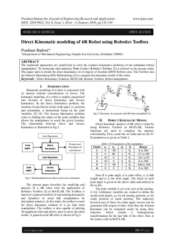 (PDF) Direct Kinematic modeling of 6R Robot using Robotics Toolbox
