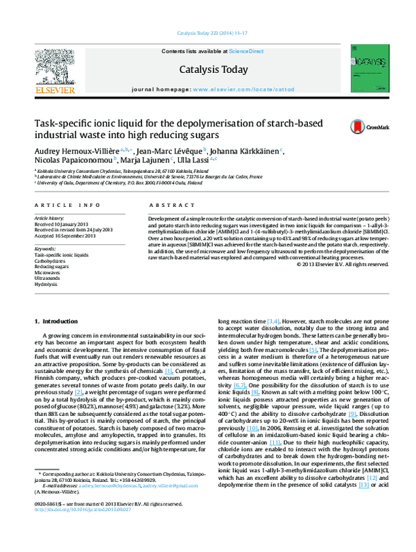 (PDF) Task-specific ionic liquid for the depolymerisation of starch-based industrial waste into ...