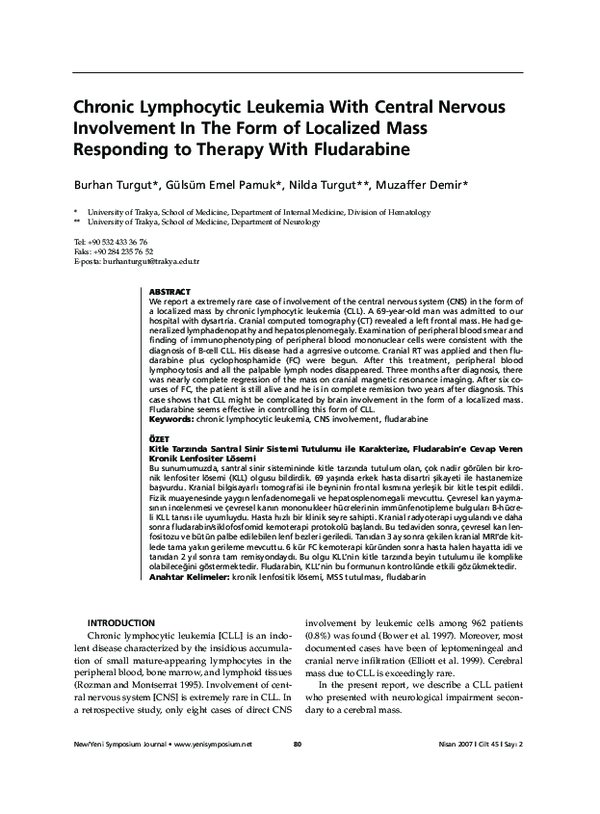 (PDF) Chronic lymphocytic leukemia with central nervous system involvement: report of two cases ...