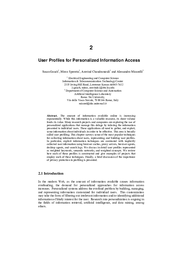 (PDF) Techniques for User Profiling in Personalization