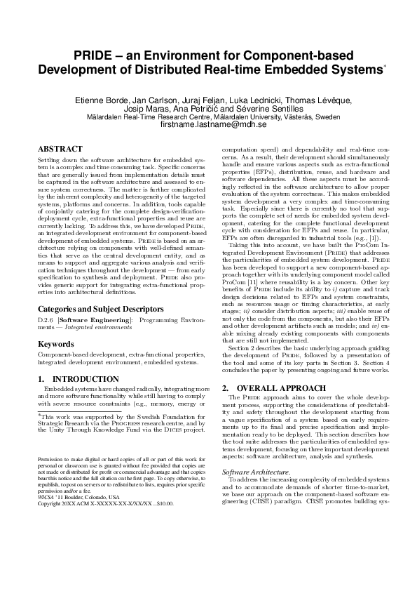 (PDF) PRIDE - An Environment for Component-Based Development of Distributed Real-Time Embedded ...