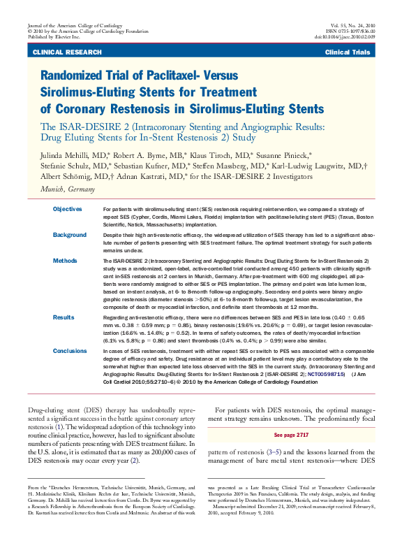(PDF) Sirolimus-Eluting Stent for the Treatment of In-Stent Restenosis ...
