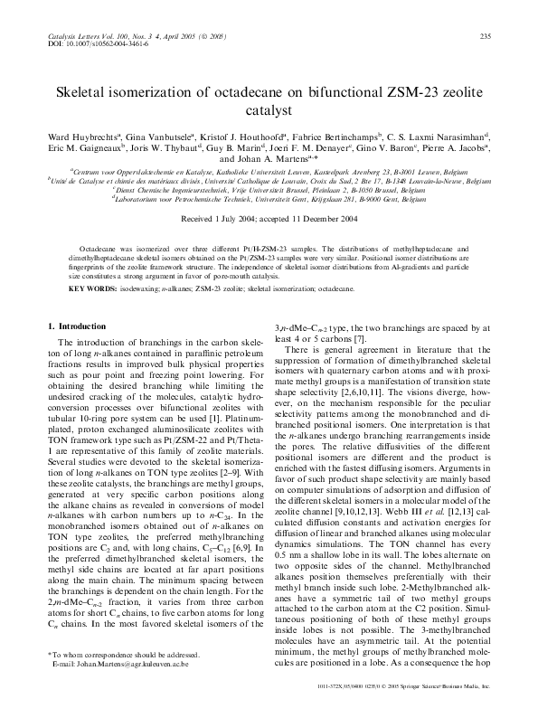 (PDF) Skeletal isomerization of octadecane on bifunctional ZSM-23 ...