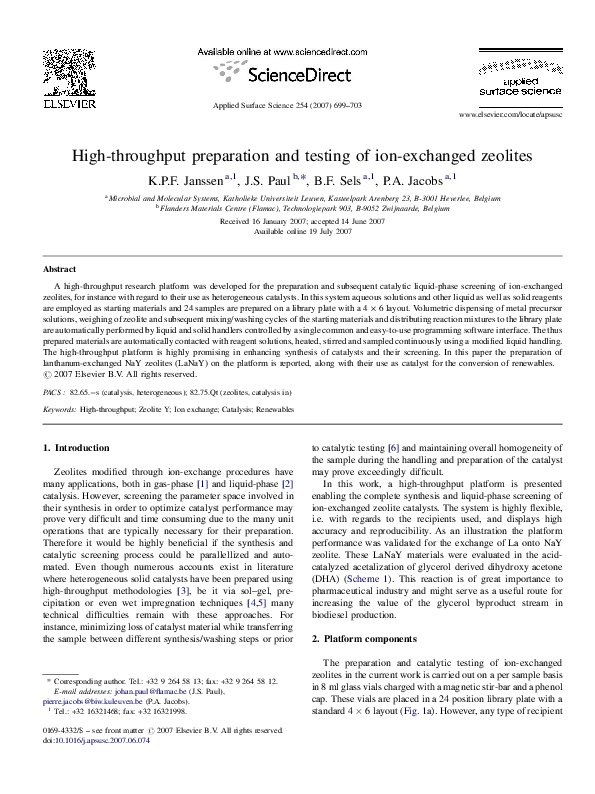 (PDF) High-throughput preparation and testing of ion-exchanged zeolites