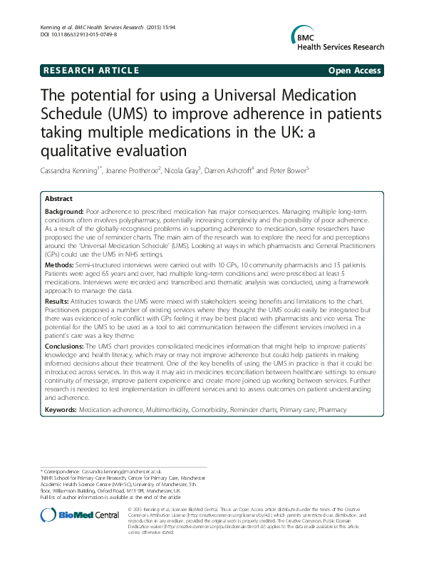 (PDF) The potential for using a Universal Medication Schedule (UMS) to ...