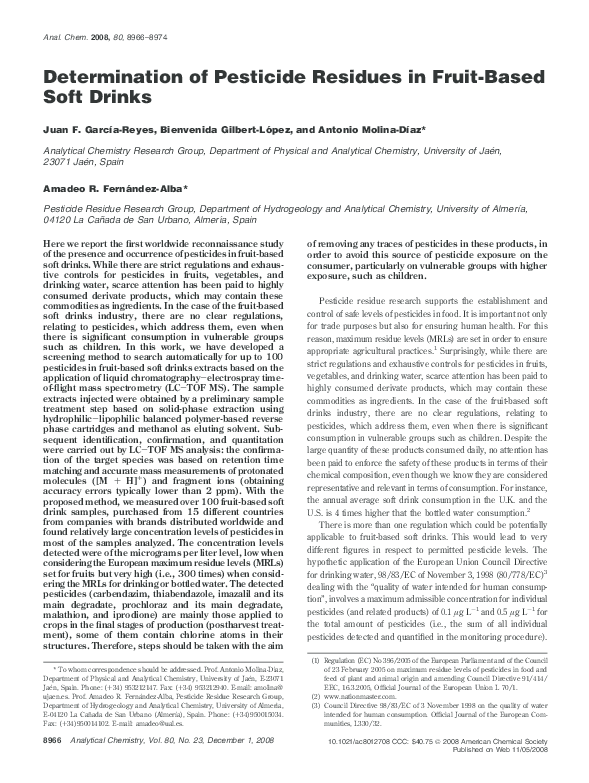 (PDF) Determination of Pesticide Residues in Fruit-Based Soft Drinks