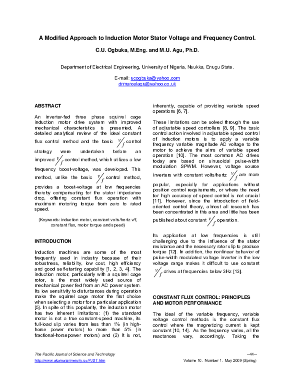 Pdf A Modified Approach To Induction Motor Stator Voltage And Frequency Control