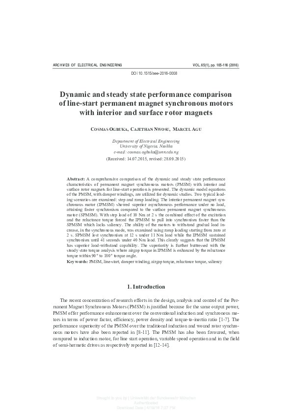 Pdf Dynamic And Steady State Performance Comparison Of Line Start