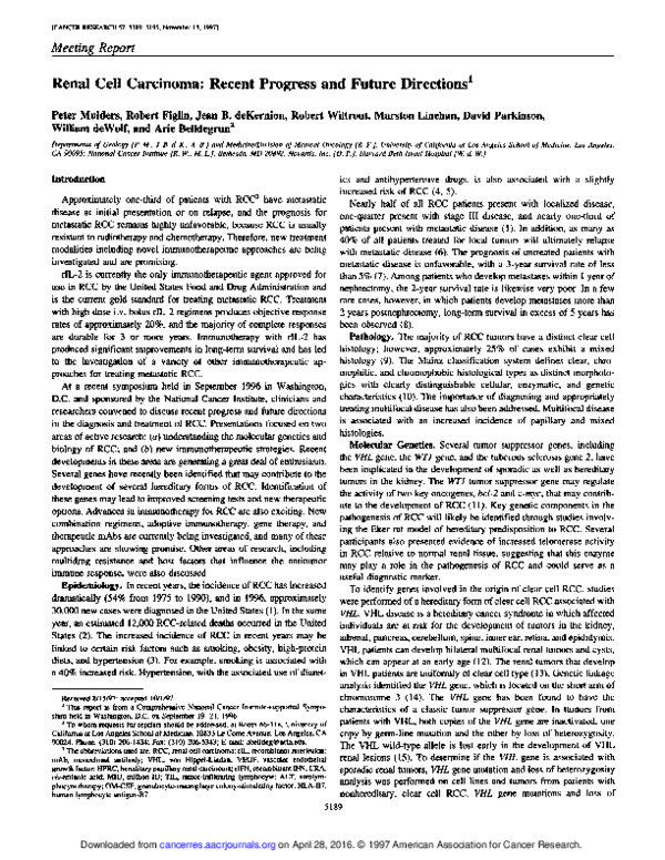 (PDF) Renal cell carcinoma: recent progress and future directions