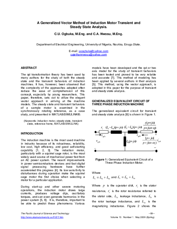 Pdf A Generalized Vector Method Of Induction Motor Transient And