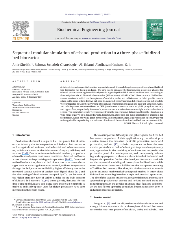 (PDF) Sequential modular simulation of ethanol production in a three-phase fluidized bed bioreactor